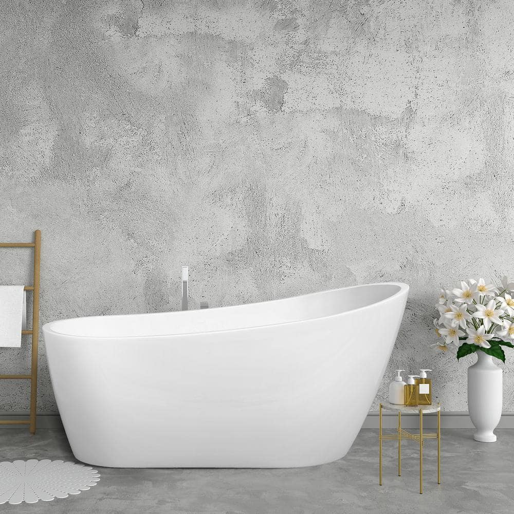 Getpro 67 in. Acrylic Single Slipper Flatbottom Soaking Bathtub with ...