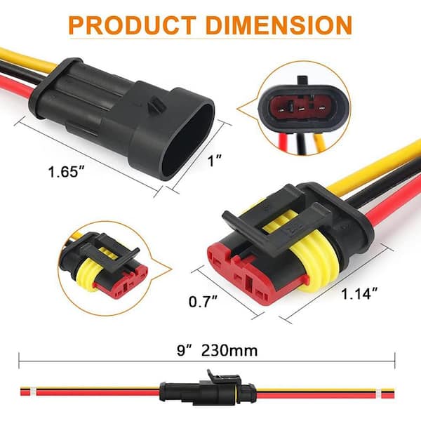 Lukyamzn 3-Pin Electrical 16 AWG 3 Wire Connector Waterproof Male and ...