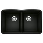 Blanco DIAMOND Coal Black Granite Composite 32.06 in. 50/50 Double Bowl ...