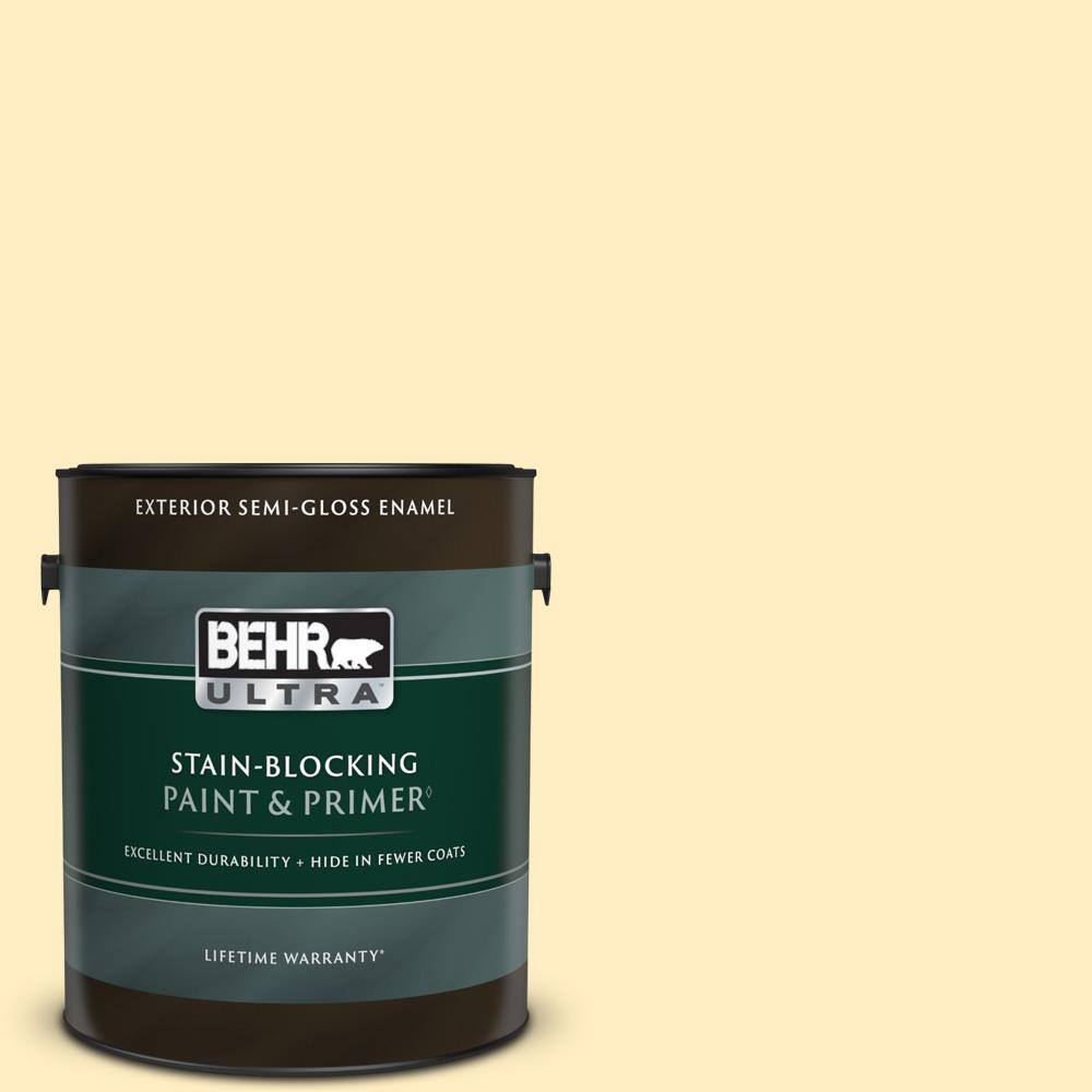 BEHR ULTRA 1 gal. #350A-3 Pale Sunshine Semi-Gloss Enamel Exterior ...