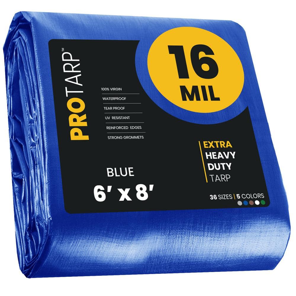 PROTARP 6 ft. x 8 ft. Blue 16 Mil Heavy Duty Polyethylene Tarp ...