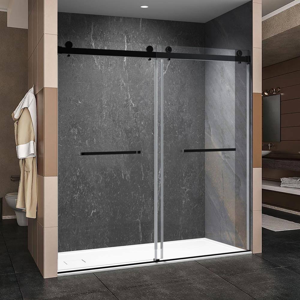 WELLFOR 48 in. W x 76 in. H Double Sliding Frameless Shower Door in ...