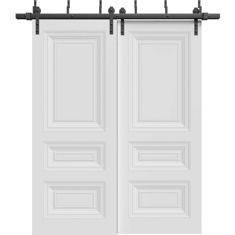 Sartodoors 7233 84 in. x 80 in. Sold Core White Color Wood Sliding Barn ...