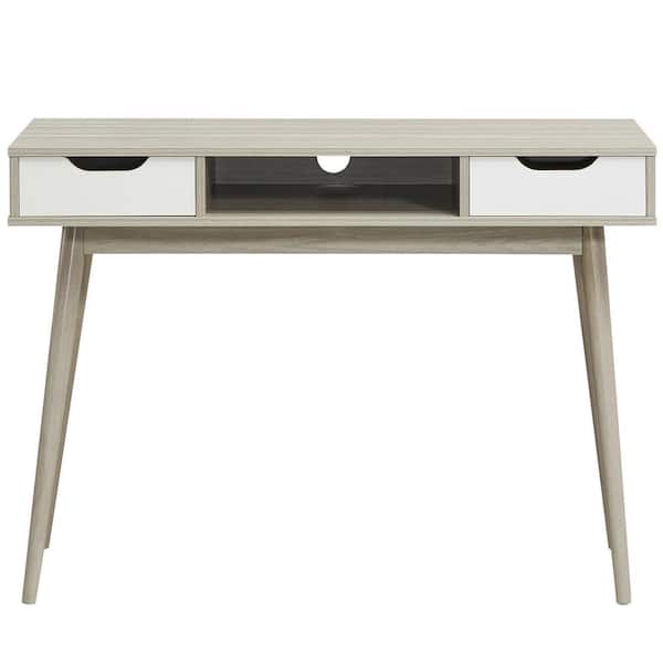 Costway 20 in. Rectangular Oak Wood 2-Drawer Computer Desk with-Drawer ...