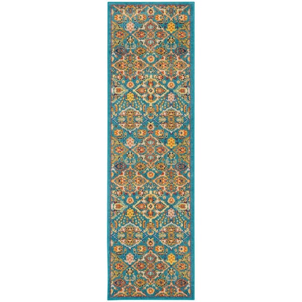 Nourison Allur Turquoise Ivory 2 ft. x 8 ft. All-over design ...