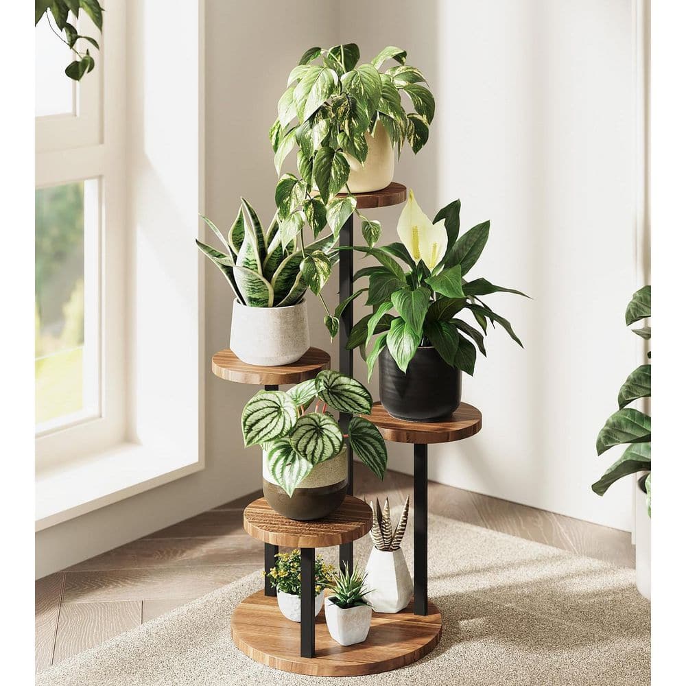 4-Tier Tall Metal and Wood Plant Stand Indoor/Outdoor Small Flower Pot ...