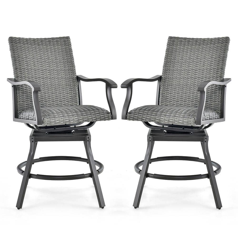 Gymax Patio Wicker Aluminum 360-Degree Outdoor Bar Stool Swivel Bar ...