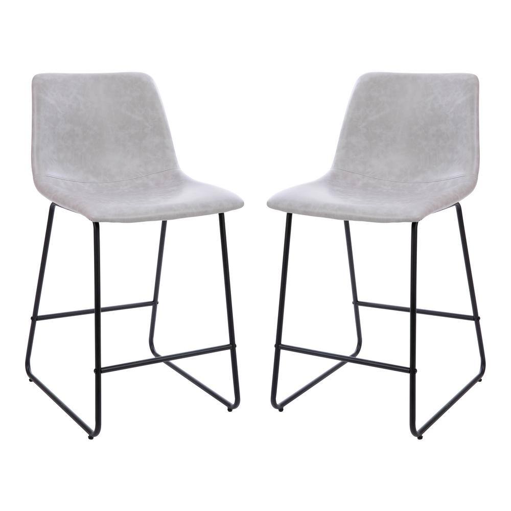 Carnegy Avenue Light Gray Reagan 24 in. Leather Soft Counter Height ...