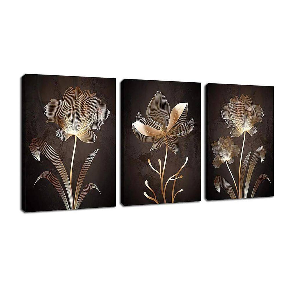 3-Piece 12 x 16 in. Brown Flower Abstract Canvas Set for Home Wall ...