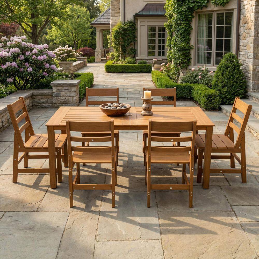 FUFU&GAGA Modern Armless HDPE Outdoor Dining Chair Set of 6 in Teak ...