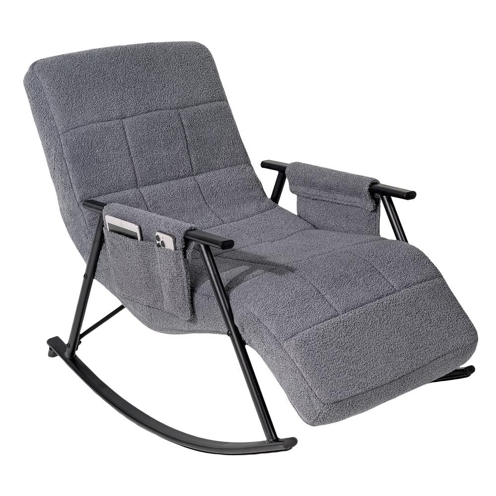 VECELO Outdoor Rocking Chair, Teddy Fabric Upholstered Patio Rocking ...