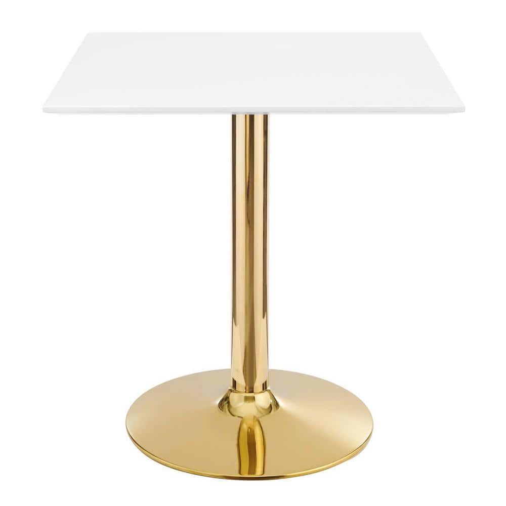 MODWAY Verne 28 in. Square Dining Table White Wood Top with Gold Metal ...
