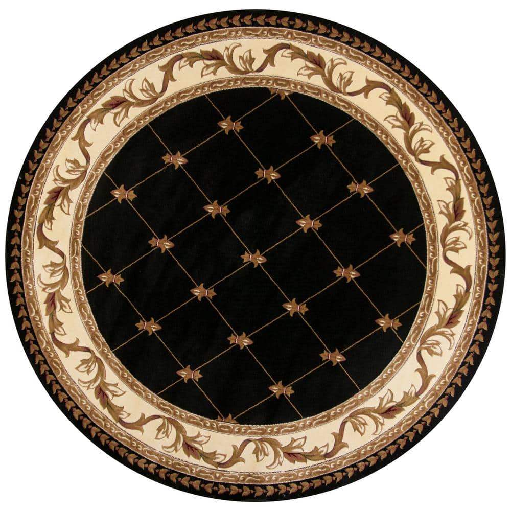 MILLERTON HOME Victorian Black 8 ft. x 8 ft. Round Area Rug ...