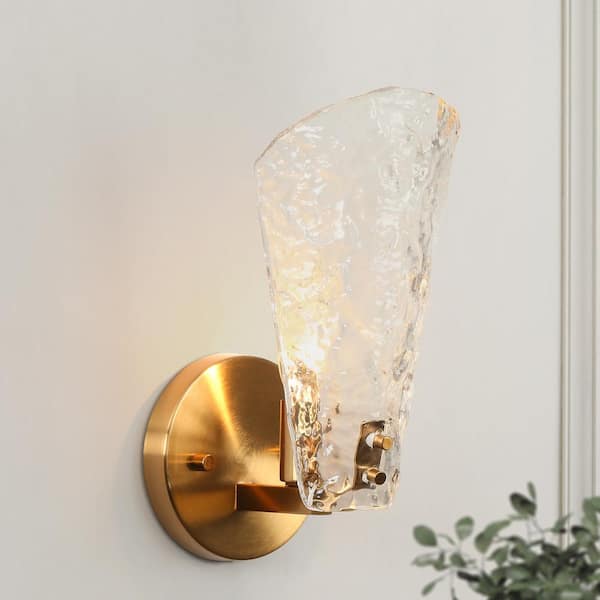 LNC Modern 1-Light Plated Brass Gold Wall Sconce with Textured Glass ...