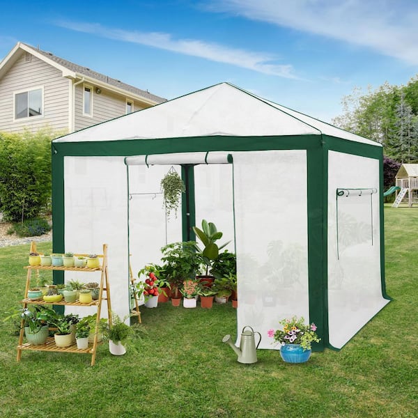 EAGLE PEAK 8 ft. W x 8 ft. D White Portable Walk-In Pop-Up Gardening ...