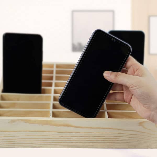 Natural 12.2 in. x 10.83 in. Pin.e Wood Cell Phone Holder Desktop ...