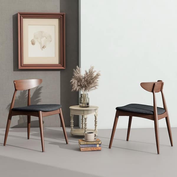 Harper & Bright Designs Walnut and Charcoal 100% Solid Rubberwood Mid ...
