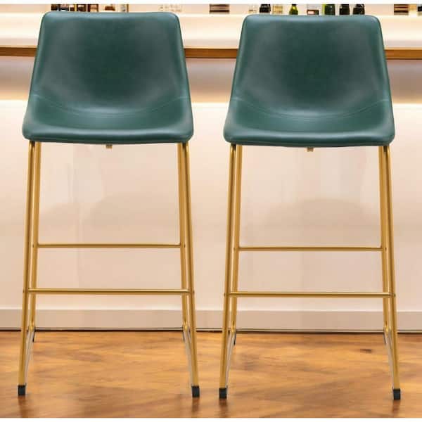 HomeRoots 39.40 in. H Green Bar Height Metal Bar Stool with Faux ...