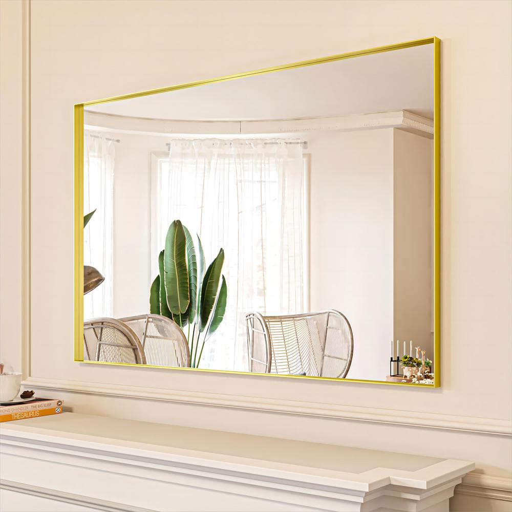 ORGANNICE 48 in. W x 32 in. H Gold Aluminum Rectangle Framed Tempered ...