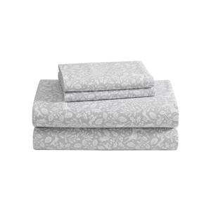 Laura Ashley Audrey 4-Piece Grey Cotton Flannel Full Sheet Set ...