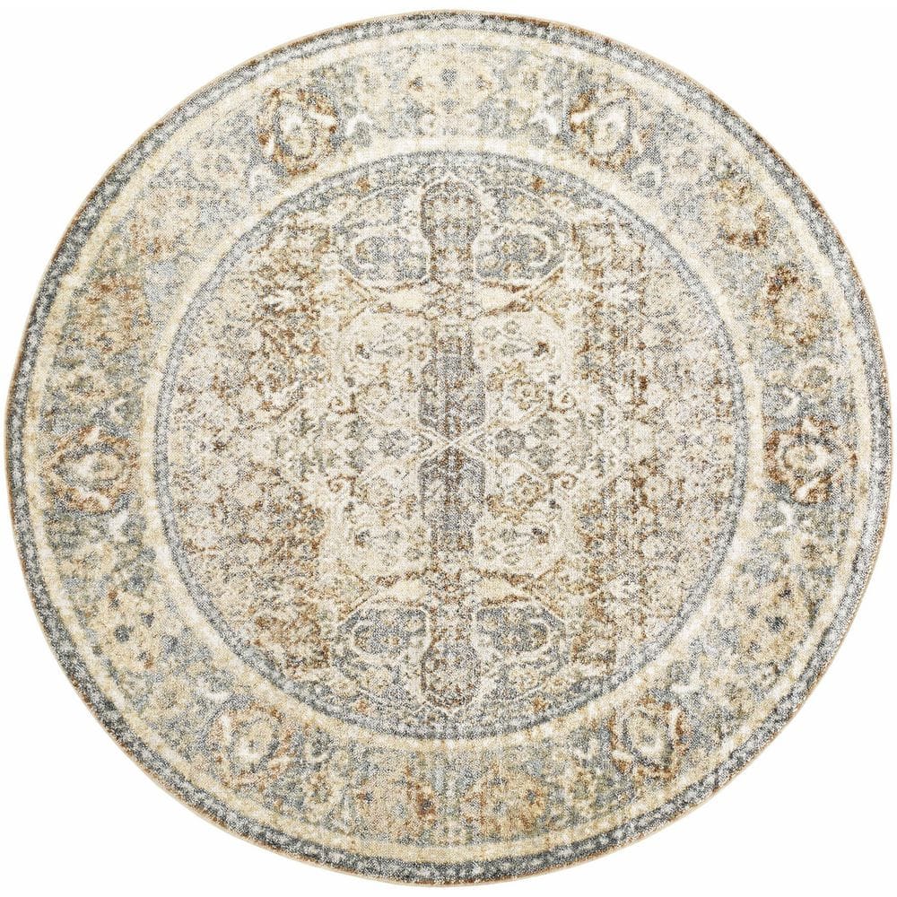 HAUTELOOM Arias 7 ft. Round Beige/Camel/Medium Gray Area Rug ...