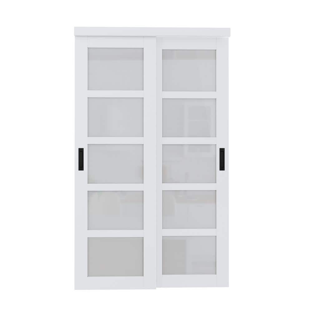 ARK DESIGN 48 in. x 80 in. 5-Lite Frosted Glass Primed White MDF Closet ...
