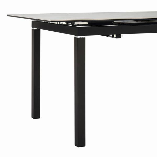 Armen Living Giana Rectangular Black Glass Top Extendable 4 Legs Dining Table Seats 6 LCGIDIGRBLK