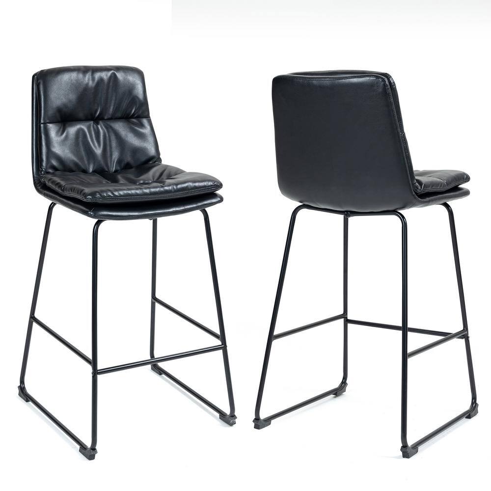 Glamour Home Bauer 26 in. Black Metal Counter Stool with Faux Leather ...