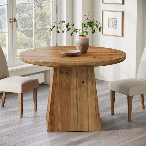 BYBLIGHT Brown Solid Wood 39 in. Round Pedestal Base Dining Table Seats ...
