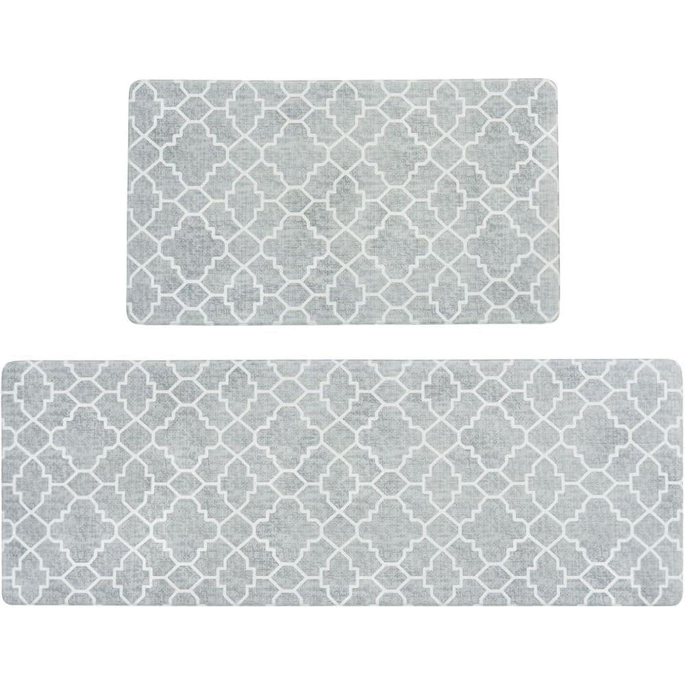 Stone Gray Anti-Fatigue Cushioned Kitchen Mat Indoor Set of 2 (17 in. x ...