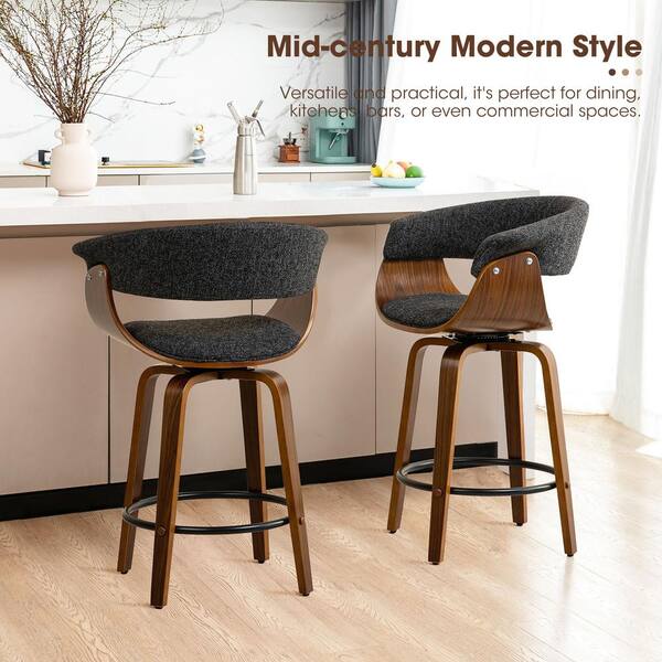 Glitzhome Seat Height 21.75 in. Modern Heathered Black Fabric Swivel Counter Stool with Walnut Bentwood Base Set of 4 2026200002 The Home Depot