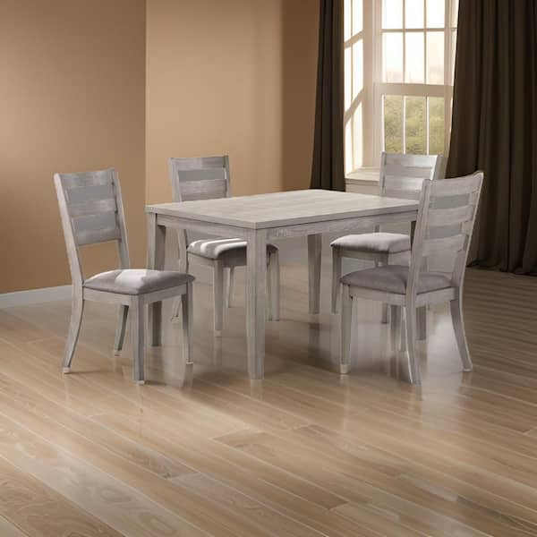 Benjara 5-Piece Light Gray Wood Rectangle Dining Table Set with 4 ...