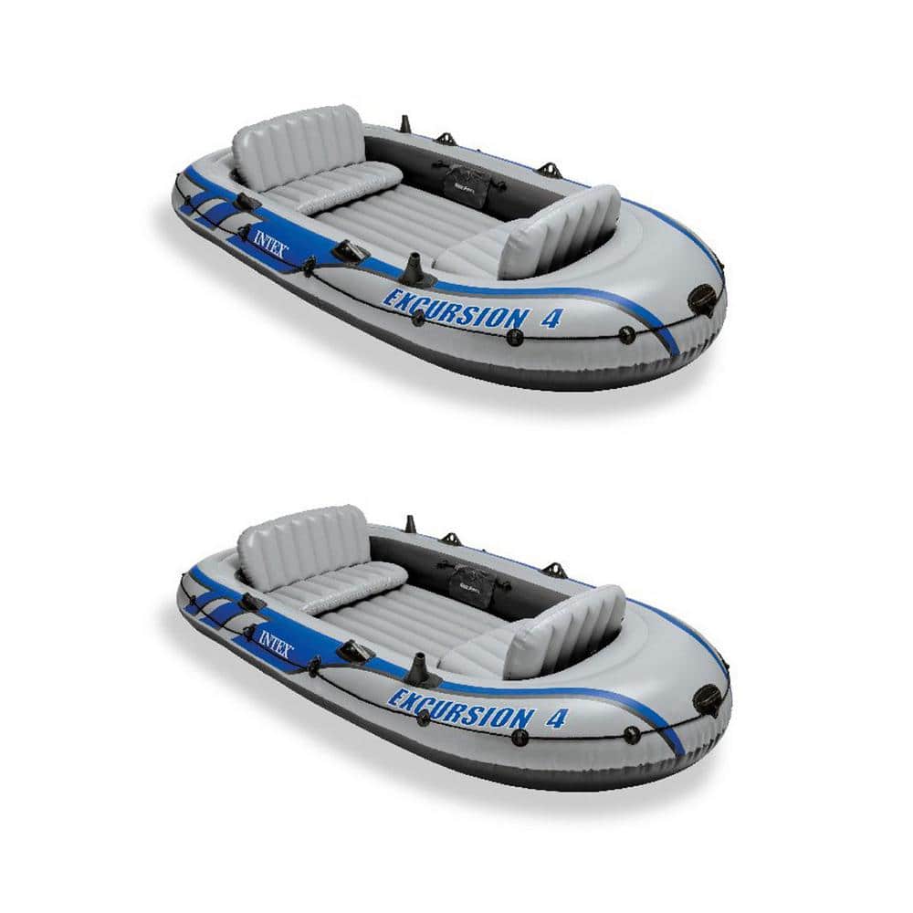 Intex Excursion Inflatable Rafting Fishing 4-Person Boat w/ Oars and ...