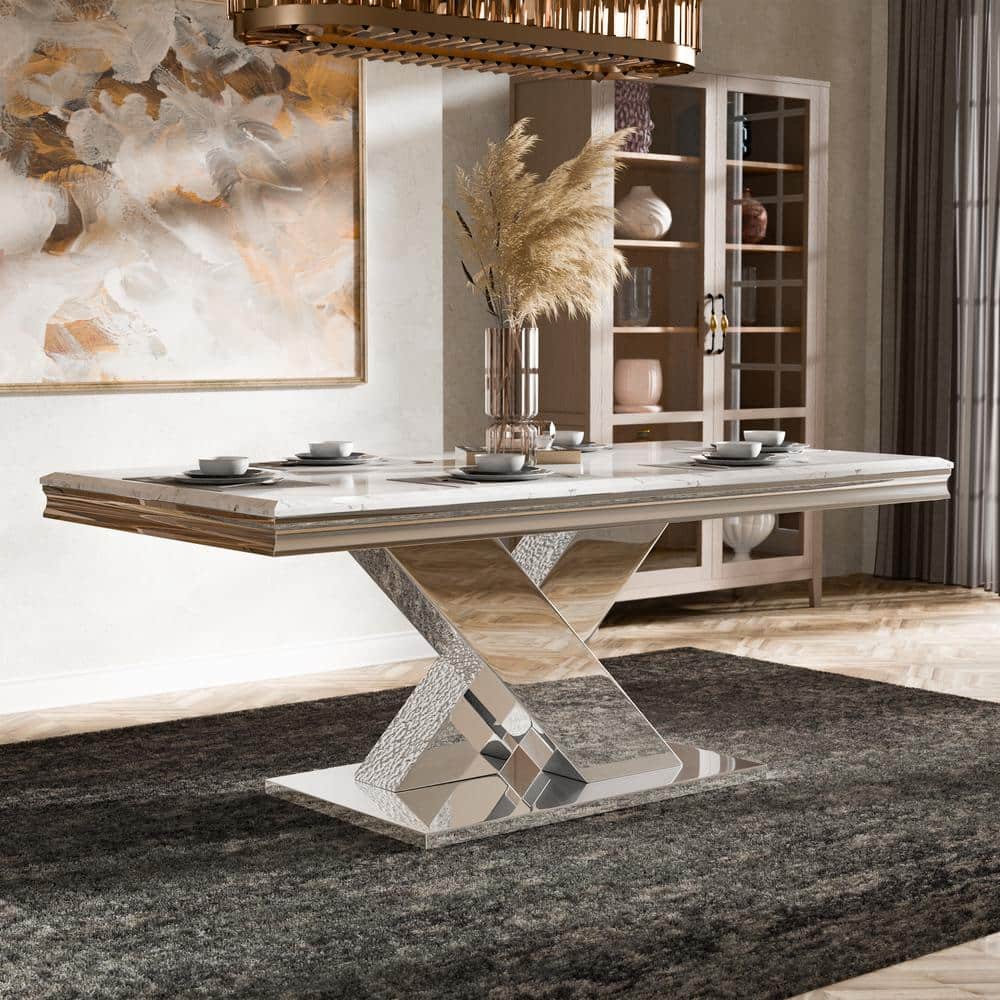 Furniture of America Vurnen Chrome and White Sintered Stone Top 79 in ...