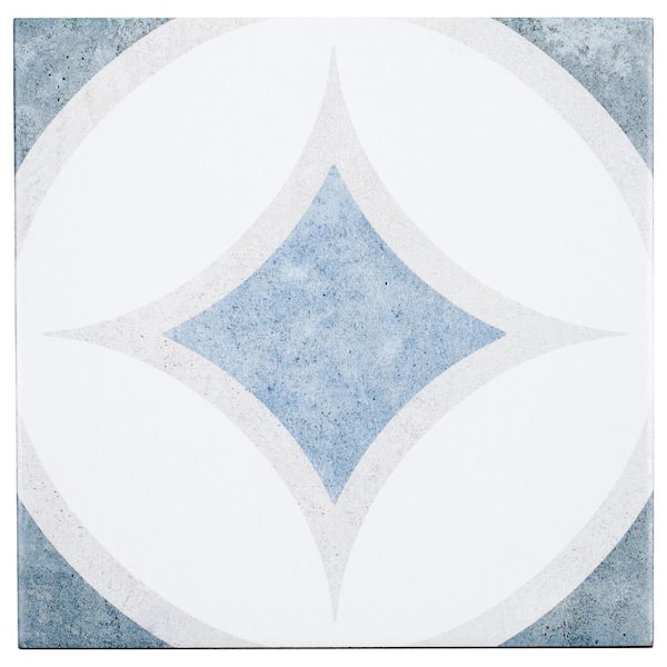ANDOVA Luv Adore Blue 8 in. Encaustic Spanish/Moroccan Patterned Matte ...