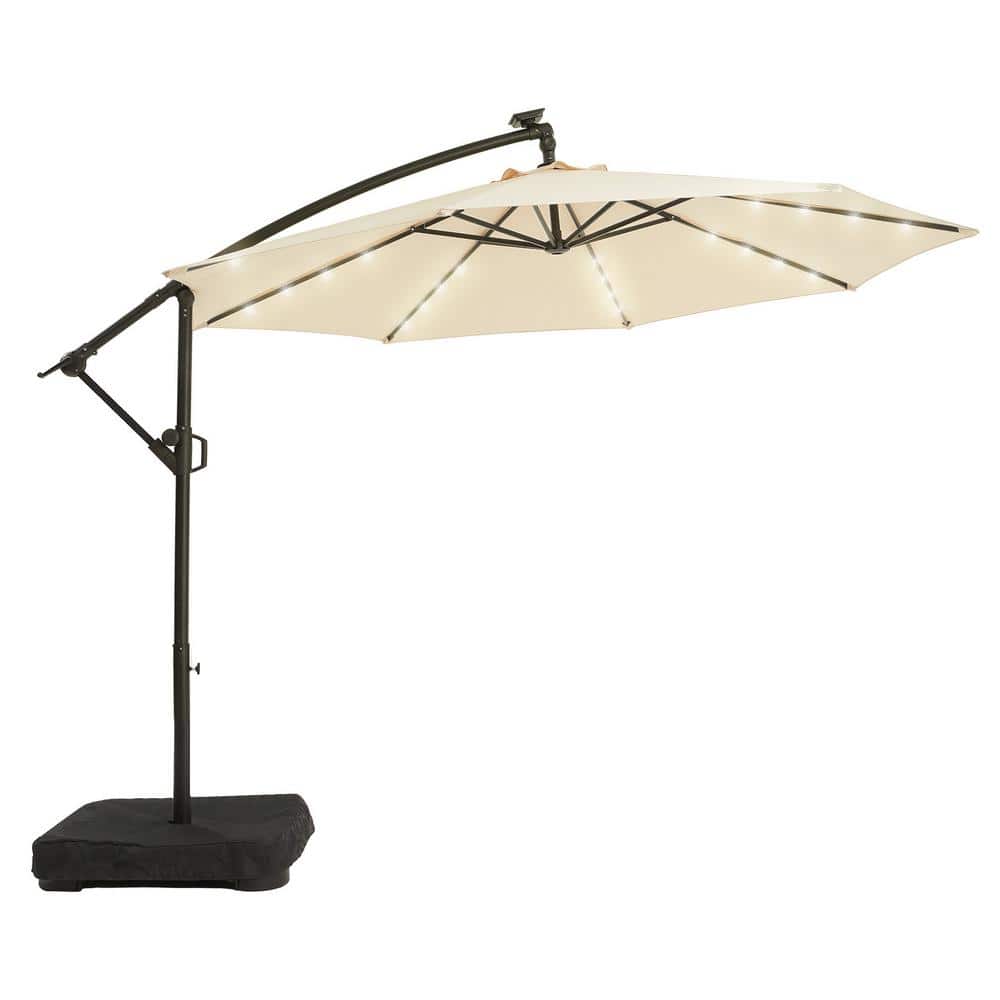 PASAMIC 10 ft. Solar LED Offset Hanging Umbrella Cantilever Patio ...