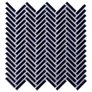 Ivy Hill Tile Motif Herringbone Sky Blue 2.78 in. x 0.25 in. Glossy ...