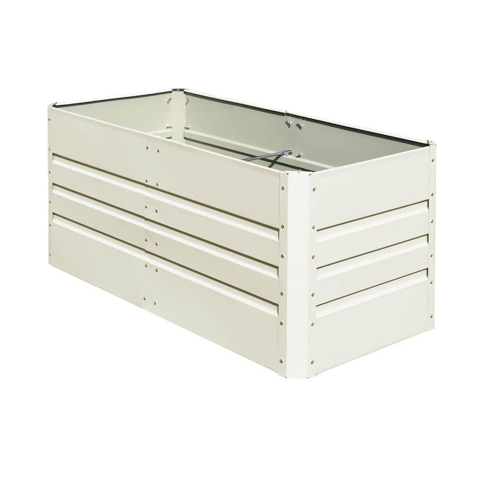 OGETFUUR Beige White Metal Galvanized Deep Root Raised Planter Box for ...