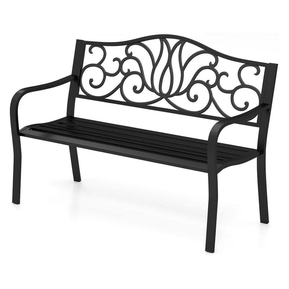 50 in. 2-Person Black Metal Outdoor Bench D0F7DYRRV2 - The Home Depot