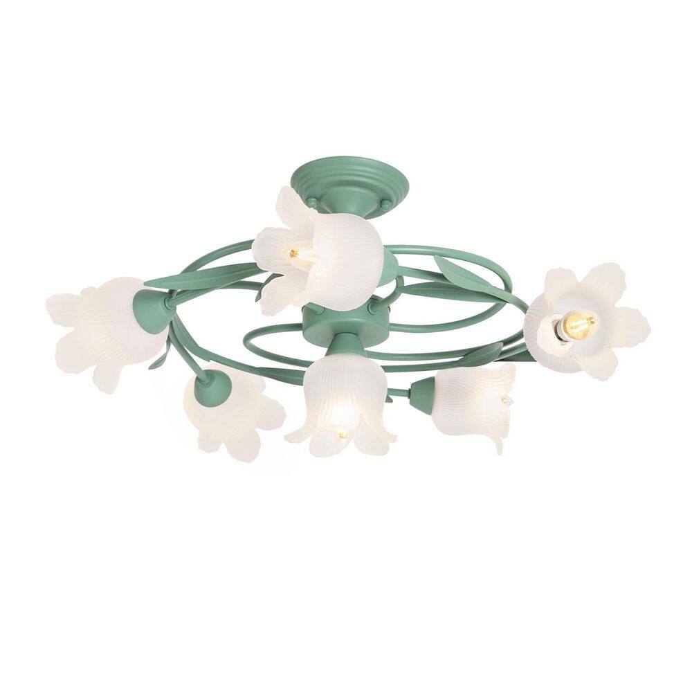 OUKANING 19.68 in. 6-Light Green Modern Semi-Flush Mount Ceiling Light ...