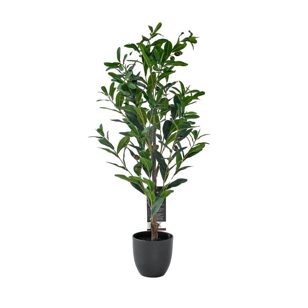 Botanika, 34 .43 in. Green Artificial Petite Olive Tree in Black Pot ...