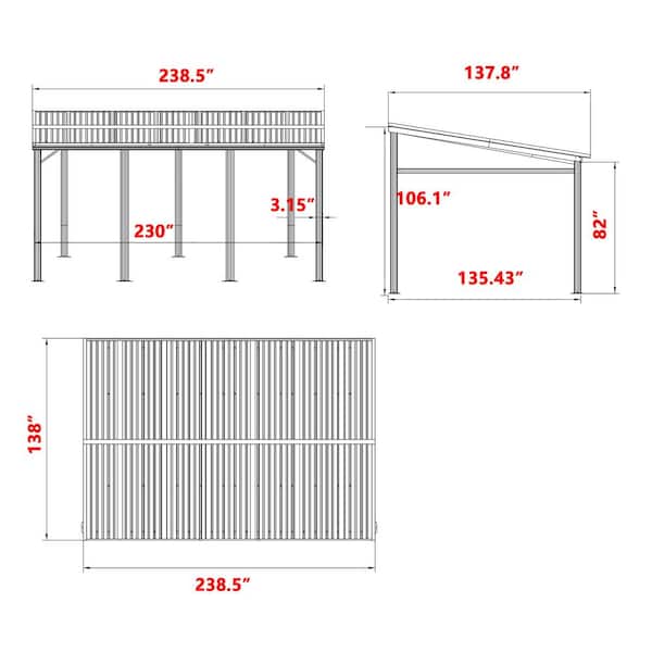 VEIKOUS 20 ft. x 12 ft. Metal Patio Covers with Sloped Roof Wall-Mount ...