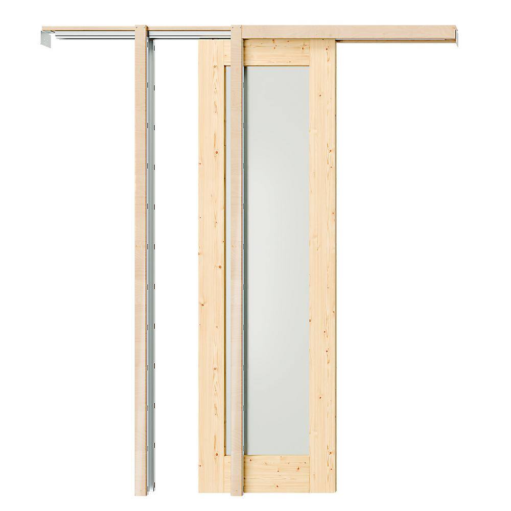 TENONER 24 in. x 80 in. Full Lite, Frosted Glass, Solid Wood, DIY ...