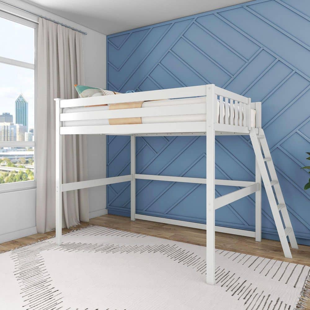 Max & Lily White Full Wood High Loft with Ladder on End 180457-002 ...