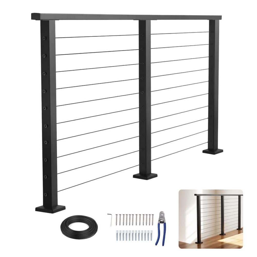 VEVOR 36.1 in. x 4.3 in. Complete Cable Railing Kit with Post, Matte ...