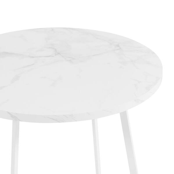 VECELO 3-Piece Dining Table Set, White Marble Texture 30 in. H Modern ...