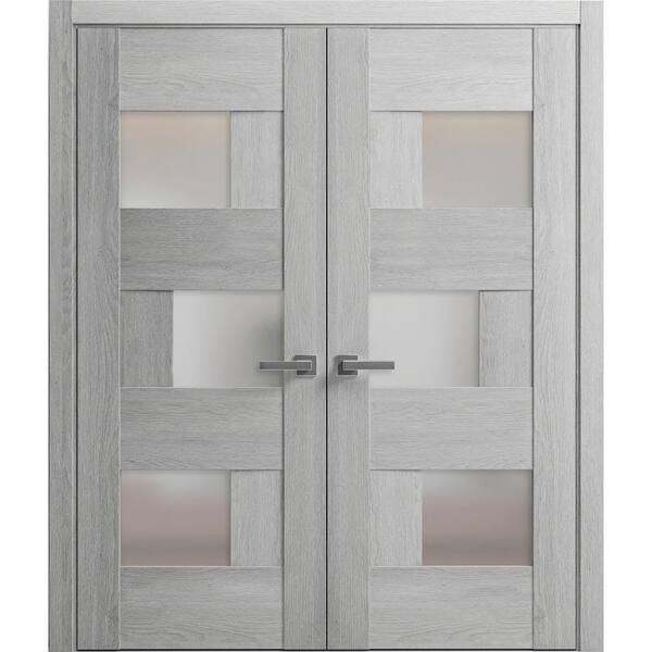 VDOMDOORS 84 in. x 80 in. 2 Panel Light Grey Oak Finished Solid MDF ...