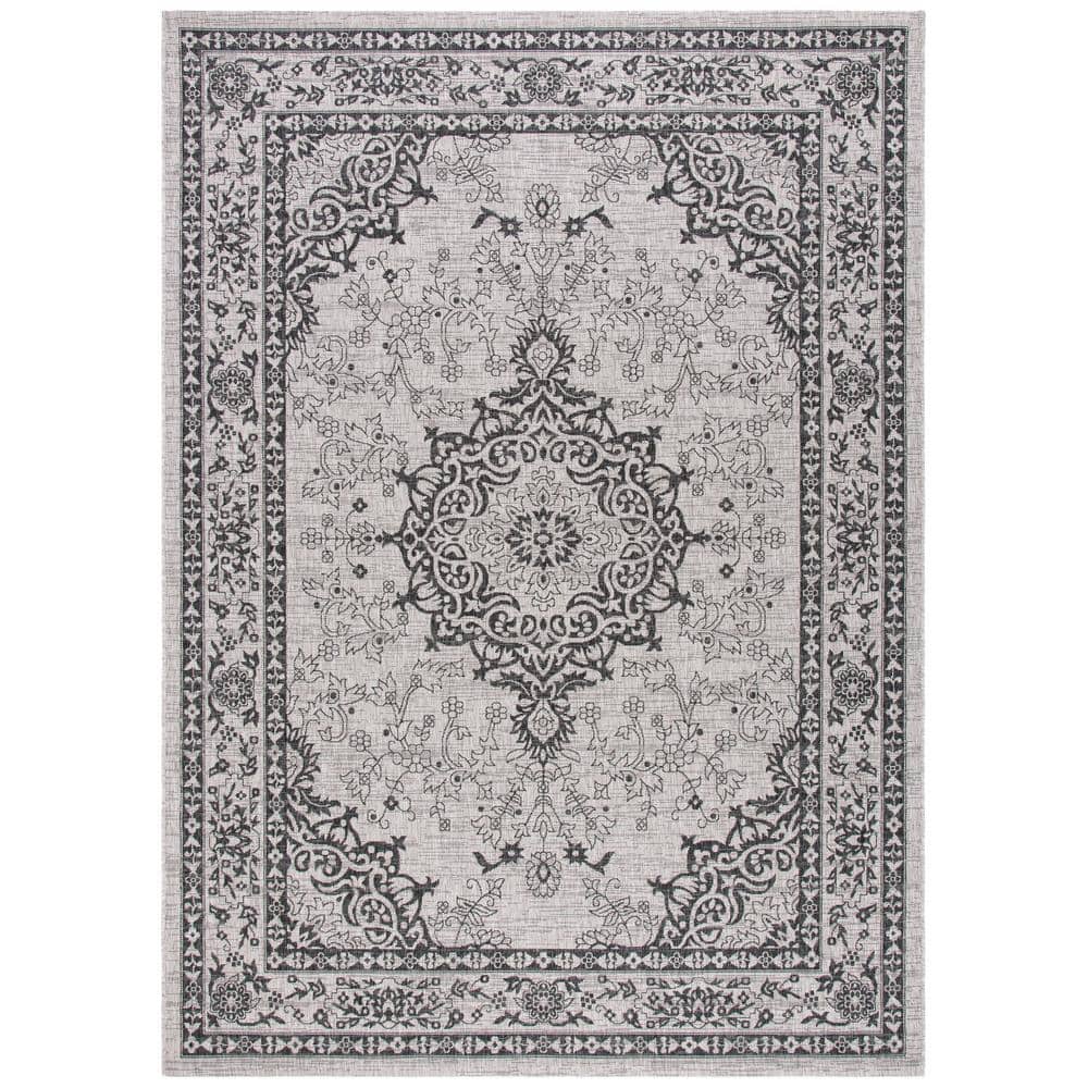 SAFAVIEH Courtyard Beige/Black 8 ft. x 11 ft. Distressed Border Ornate ...