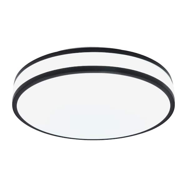 OUKANING 15 in. Black and White Modern Round Flush Mount Ceiling Light ...