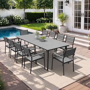 Pellebant 11-Piece Aluminum Outdoor Dining Set in Brown with Stackable ...